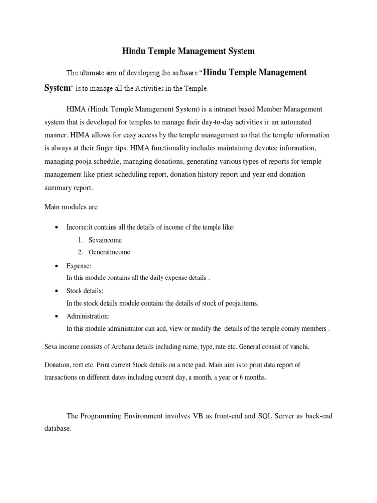 Temple Management Software | PDF | Finance & Money Management