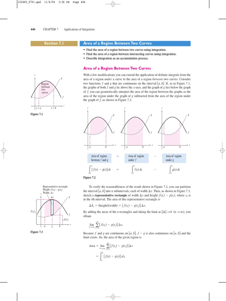 CH 7.1 Area of A Region Between 2 Curves PDF | PDF | Trigonometric ...