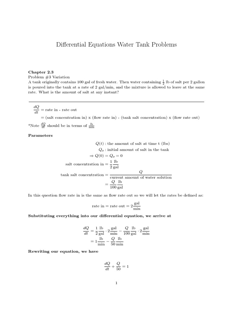 DE WaterTankProblem PDF | PDF | Gallon | Concentration