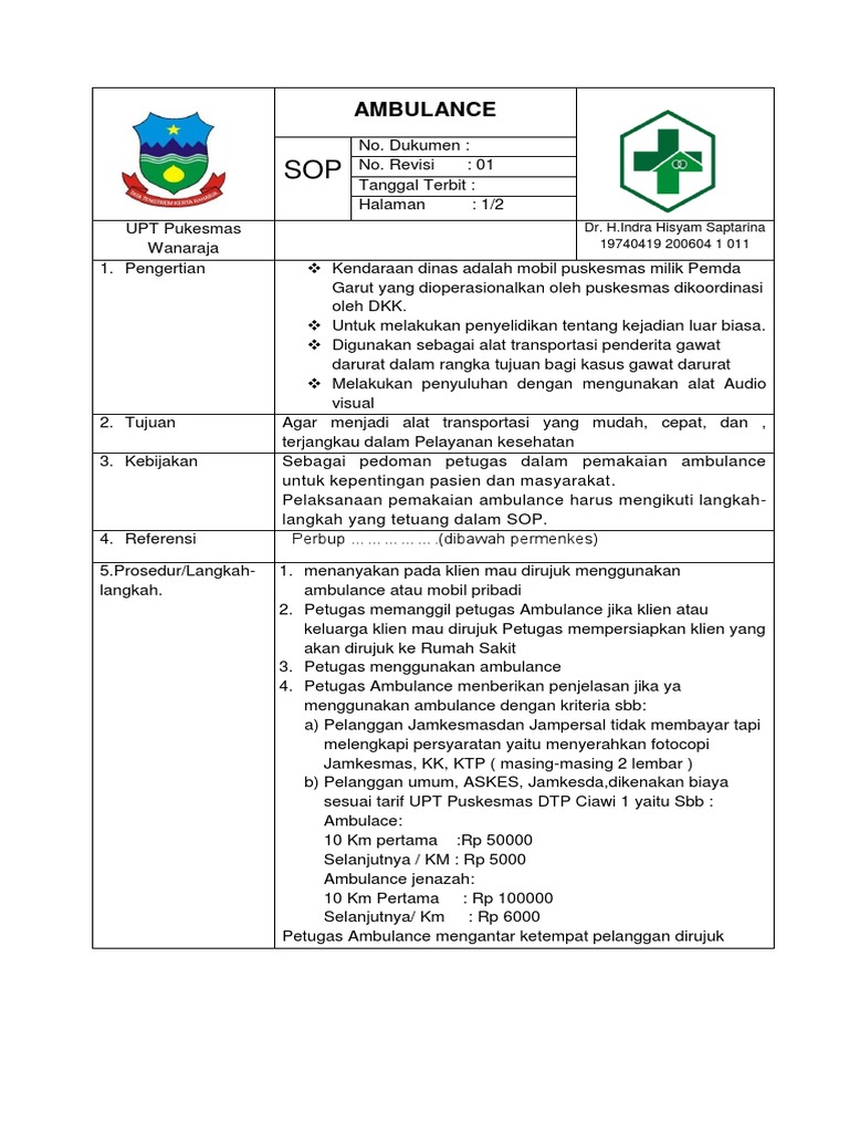 Sop Ambulance | PDF