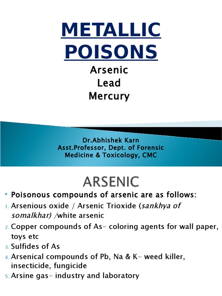 Metallic Poisons | Lead | Arsenic