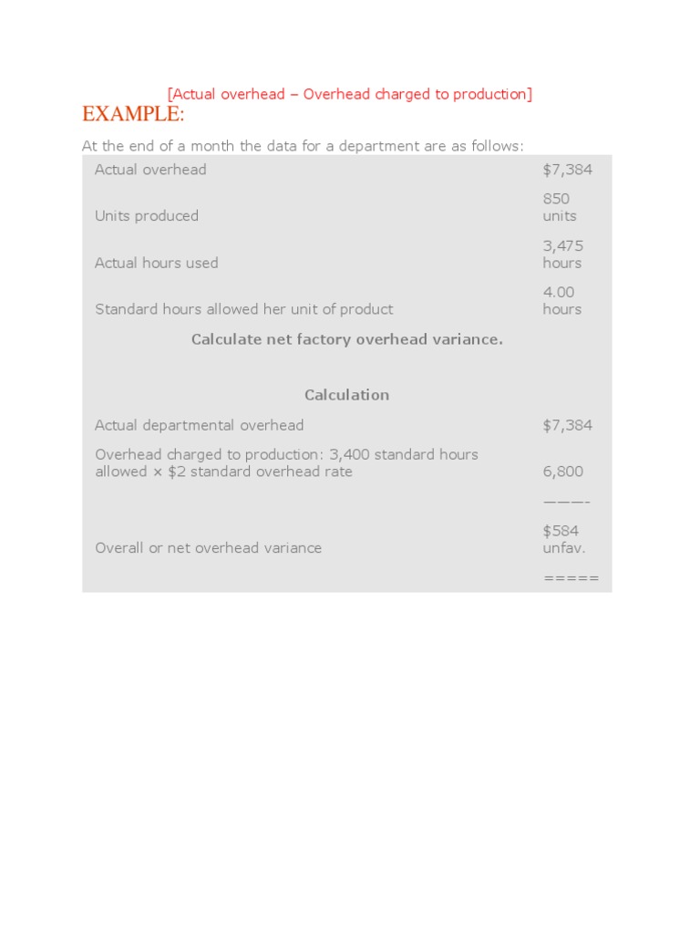Example:: (Actual Overhead - Overhead Charged To Production) | PDF