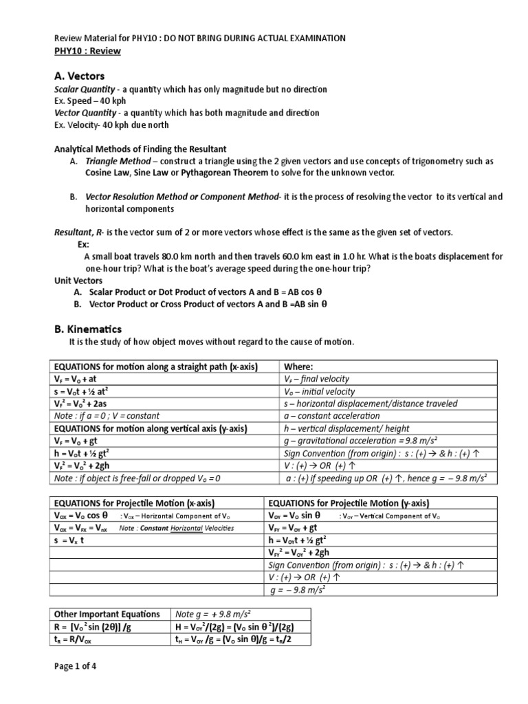 Physics Reviewer 1 | PDF | Force | Acceleration
