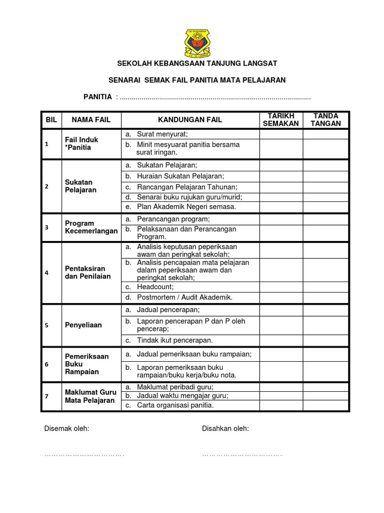 Senarai Semak Fail Panitia SPSK | PDF