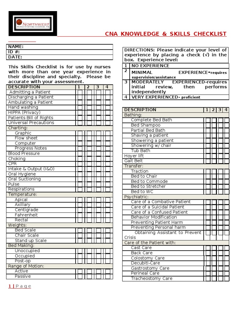 CNA Skills Checklist and Assessment | PDF | Infants | Nursing