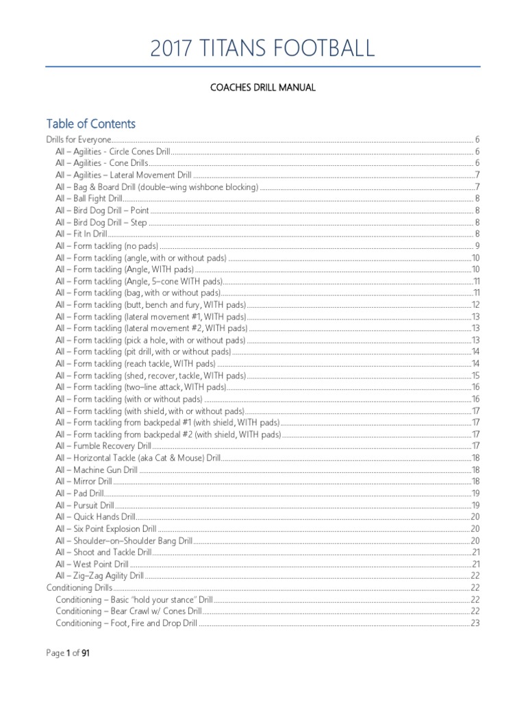 Titans 2017 Football Drill Reference Manual | PDF | Quarterback ...