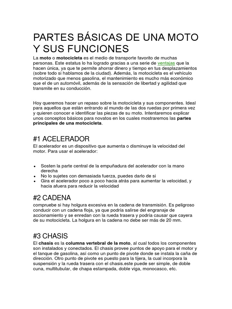 Partes Básicas de Una Moto y Sus Funciones | PDF | Motocicleta ...