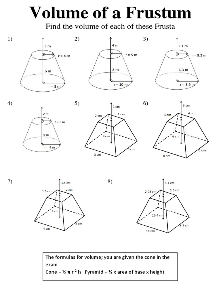 Volume of A Frustum: Find The Volume of Each of These Frusta | PDF