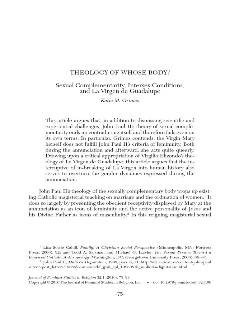 Theology Of Whose Body Sexual Complementarity Intersex Conditions And