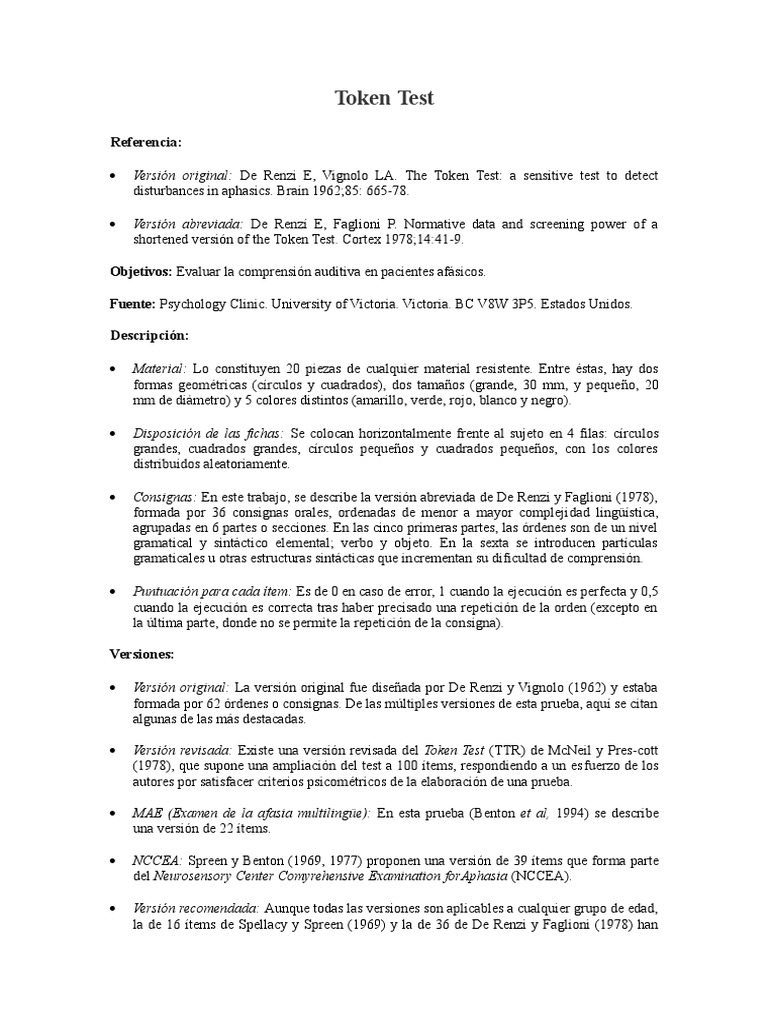 Ficha Tecnica - Token Test | PDF | Lingüística | Neurociencia