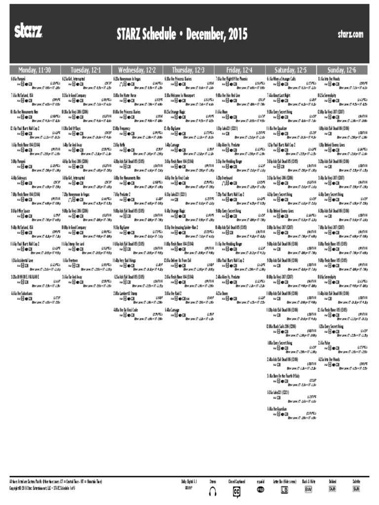 STARZ December 2015 Schedule | PDF | Leisure
