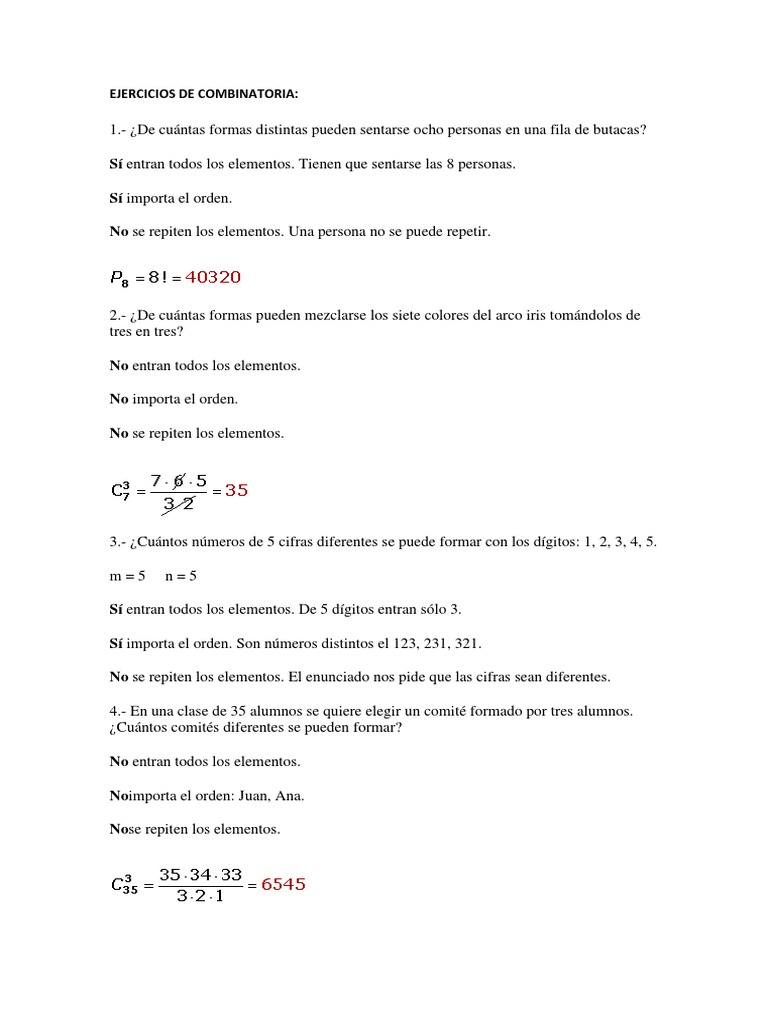 Ejercicios de Combinatoria | PDF | Ecuaciones | Triángulo