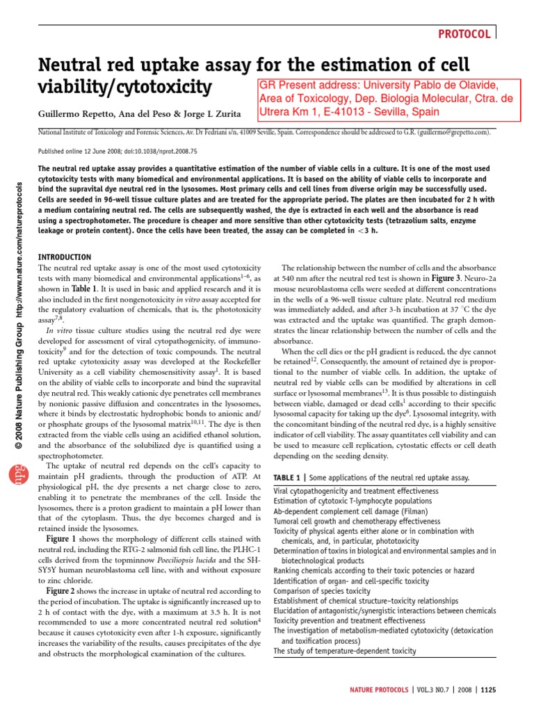 Neutral Red Uptake Assay For The Estimation of Live Cells | PDF ...