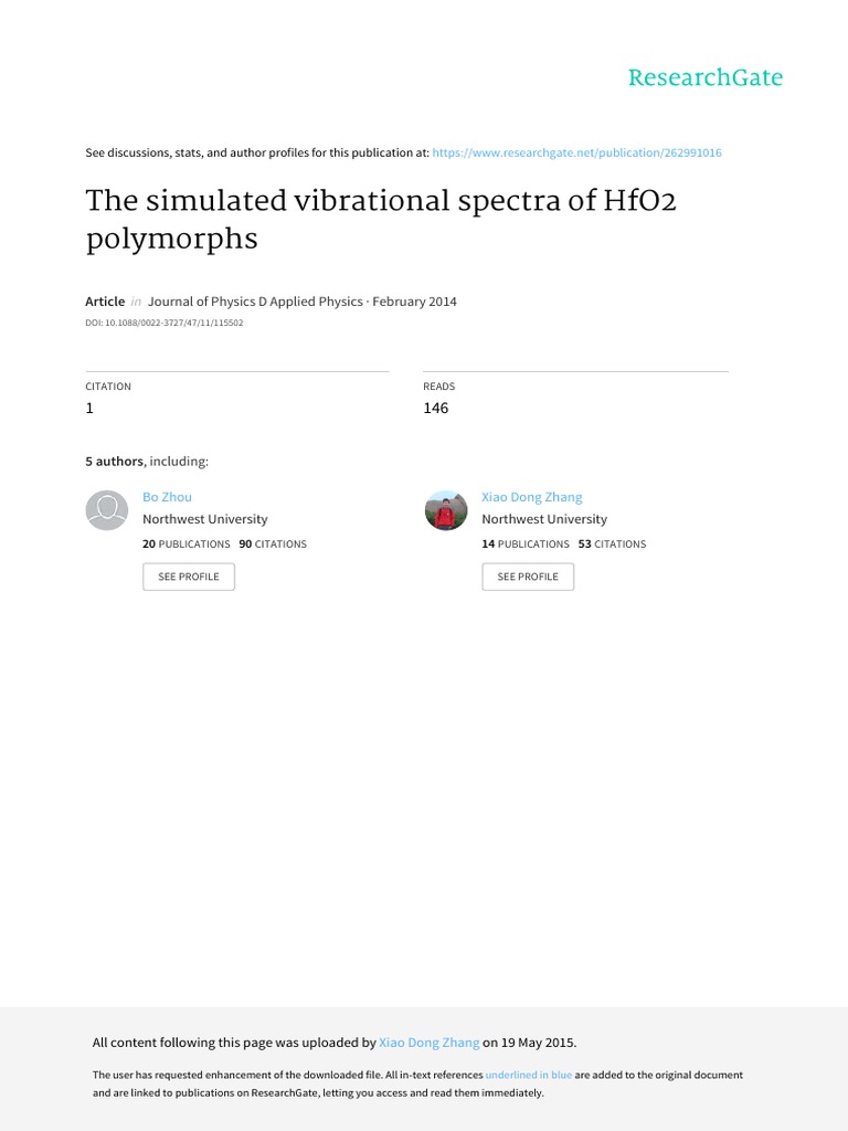 2014 - The Simulated Vibrational Spectra of HfO2 | PDF | Raman ...