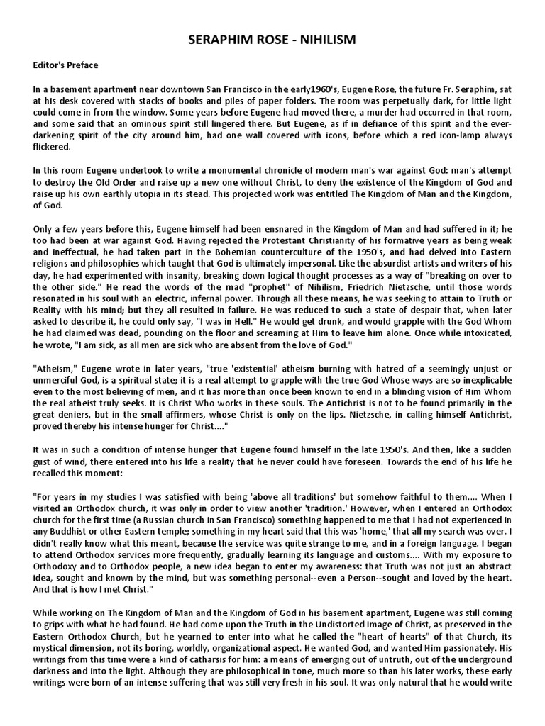 Seraphim Rose - Nihilism | PDF | Nihilism | Agnosticism