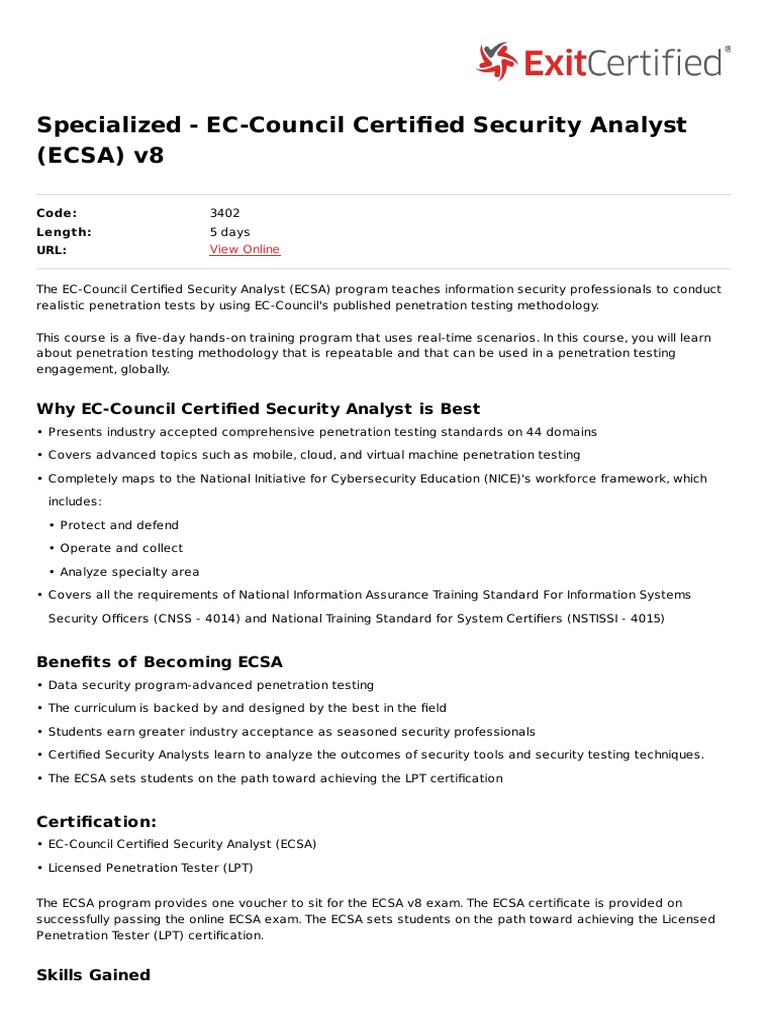 Ec Council Certified Security Analyst Ecsa v8 | PDF | Penetration Test ...