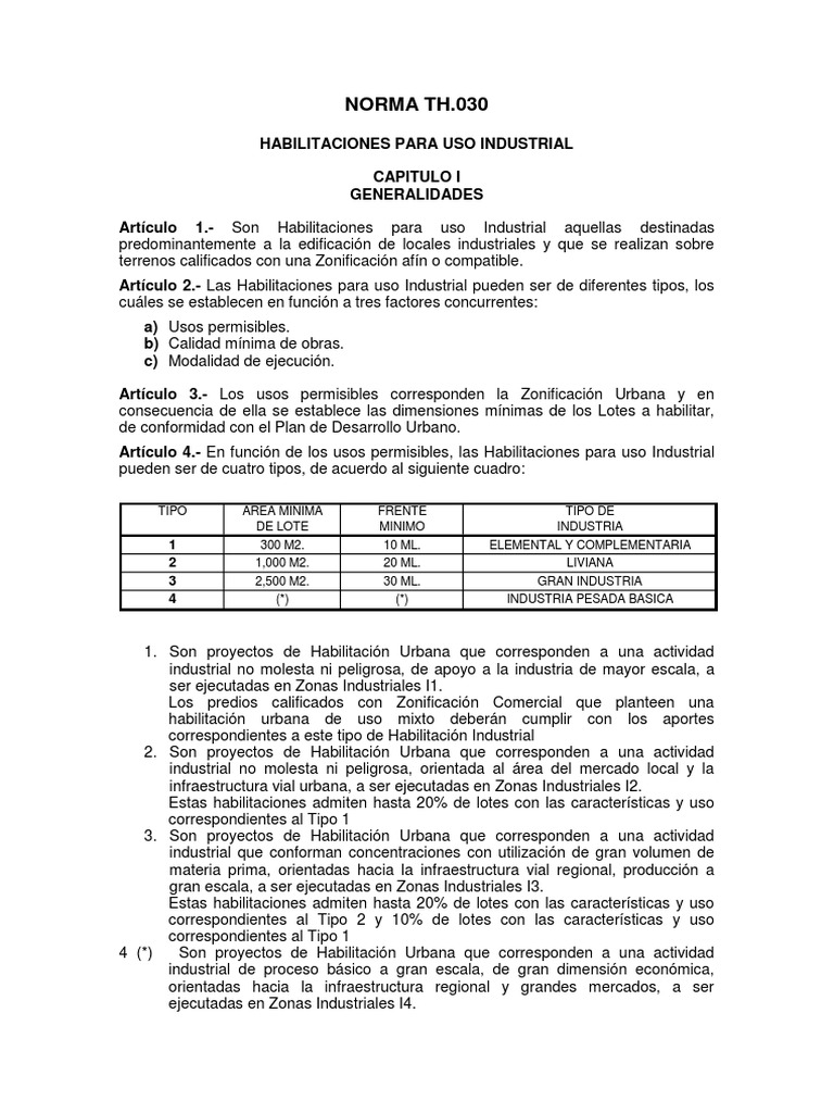 Norma Th.030 Habilitaciones Industriales | PDF | Calidad (comercial) | Agua