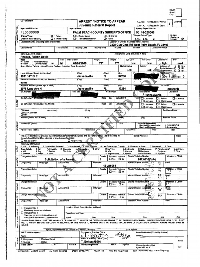 Robert David Rhodes Arrest | PDF