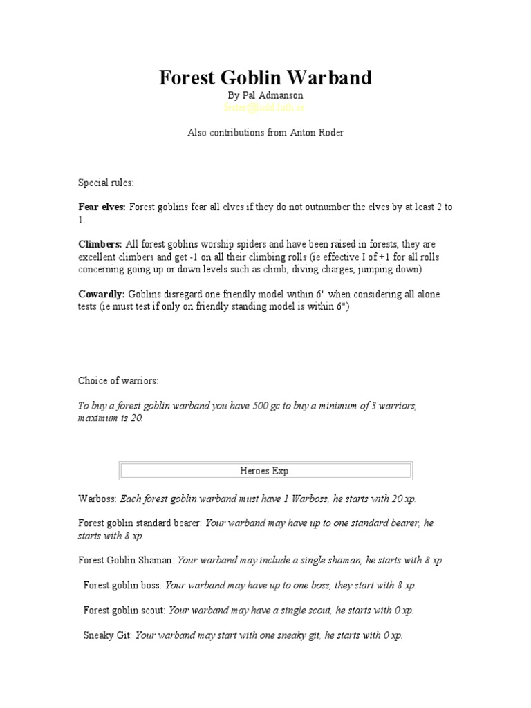 Forest Goblin Warband: Fester@ludd - Luth.se | PDF | Weaponry | Unrest