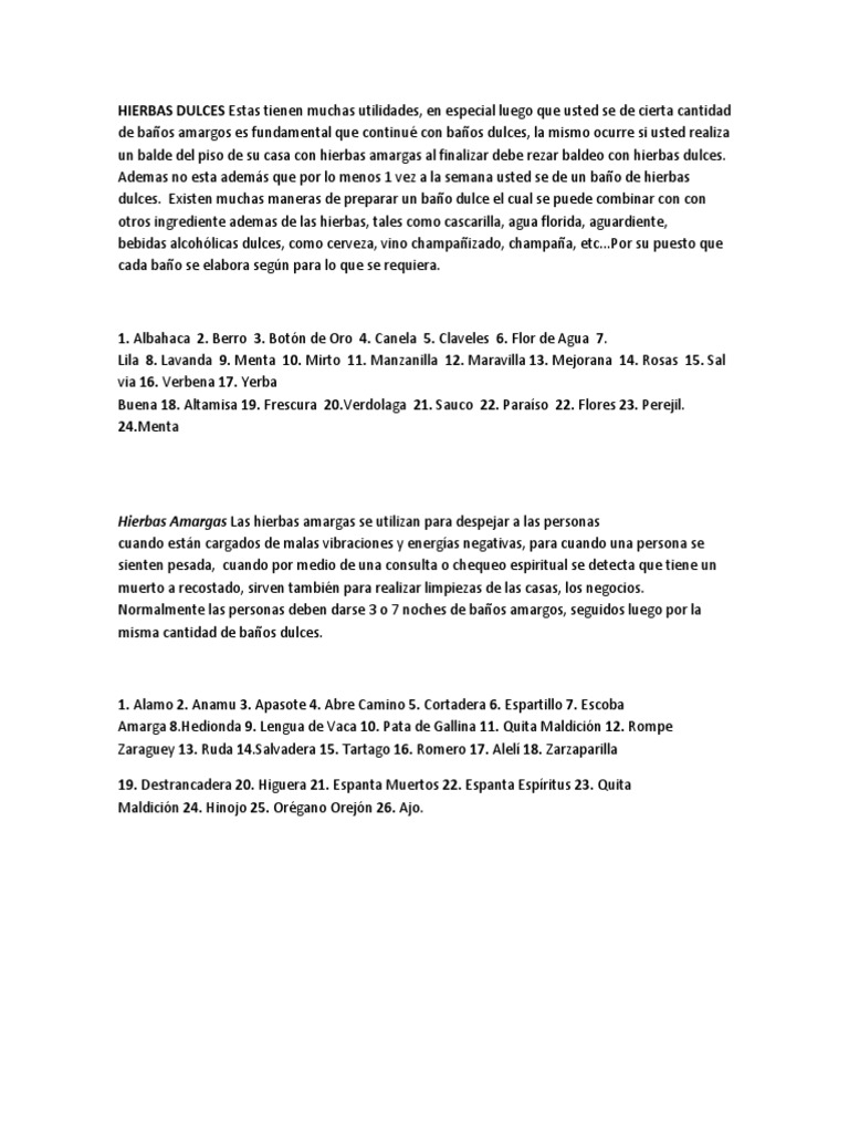 Hierbas Dulces y Amargas en Santería | PDF | Cocina, comidas y vino ...