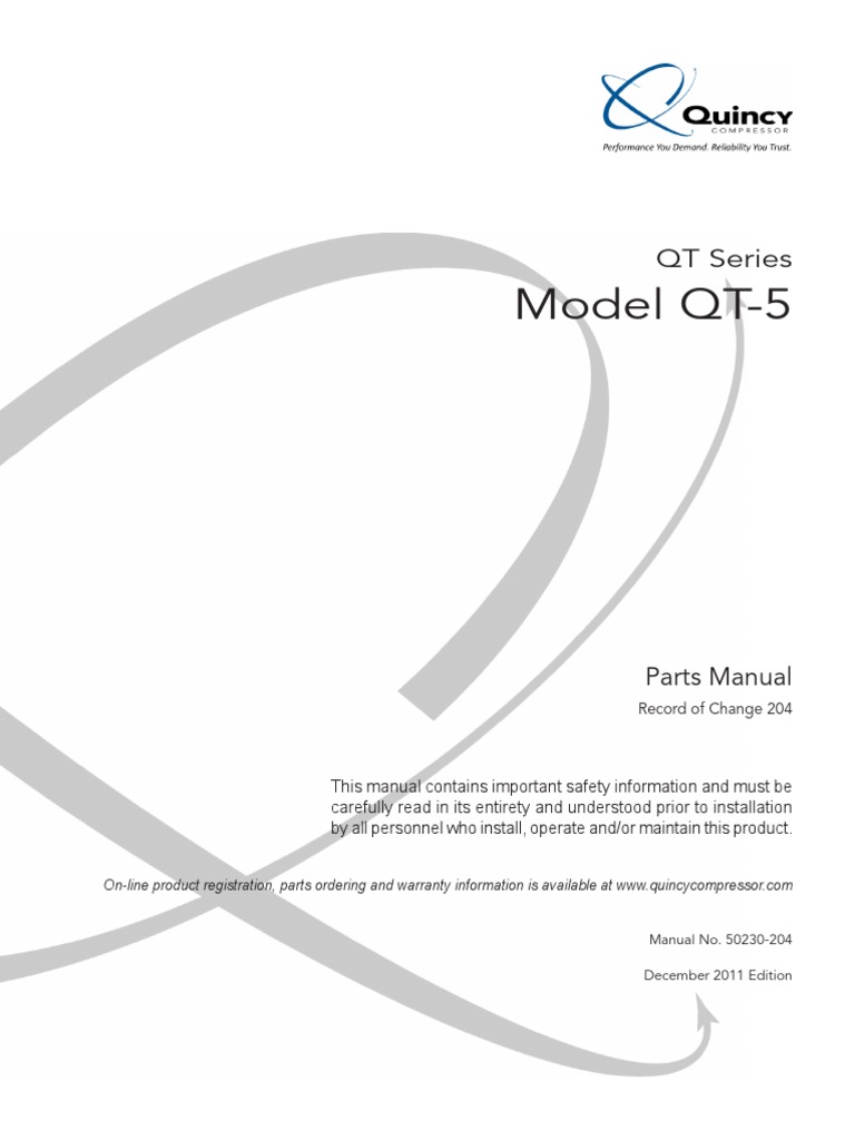 Quincy QT Series Model QT-5 | PDF | Valve | Cylinder (Engine)
