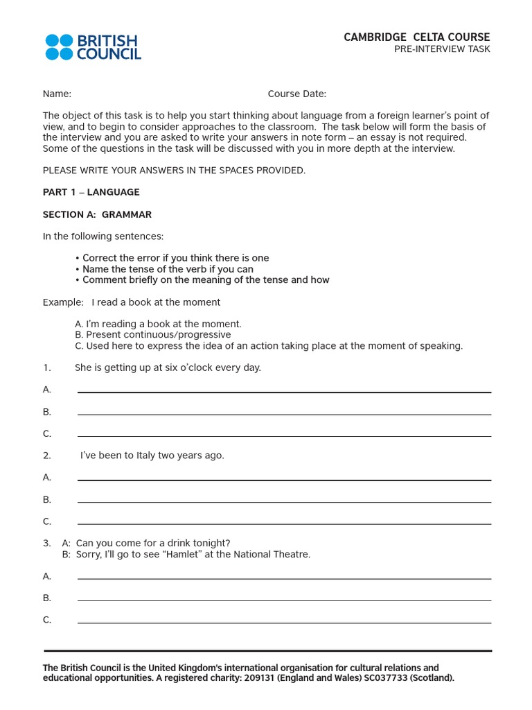 Celta - Pre-Interview Task | PDF | United Kingdom | Linguistics