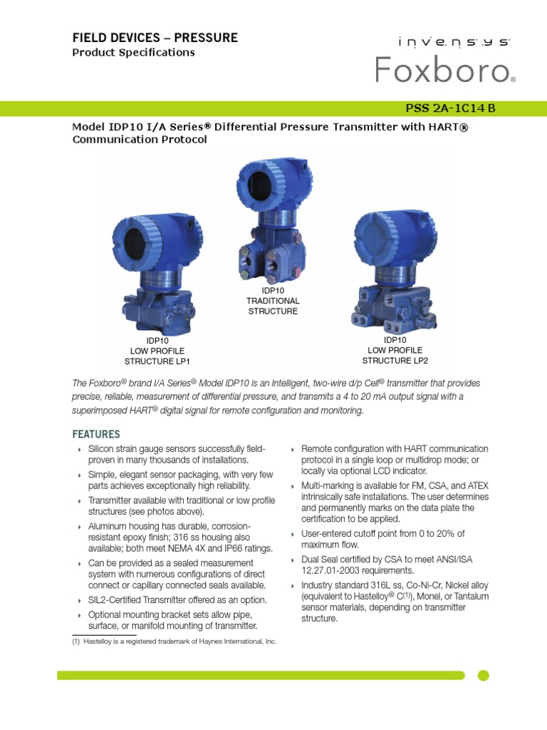 3 Foxboro Model Idp10 Pss2a - 1c14b | PDF | Pressure Measurement | Pipe (Fluid Conveyance)