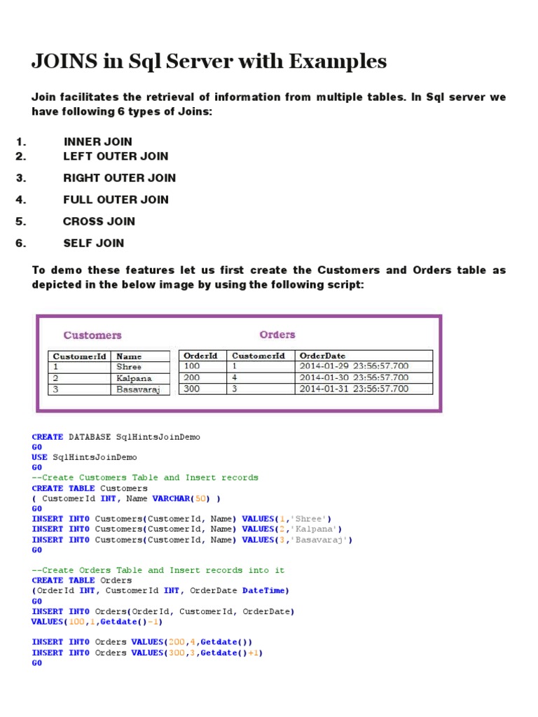 JOINS in SQL Server With Examples | PDF | Areas Of Computer Science | Information Technology ...