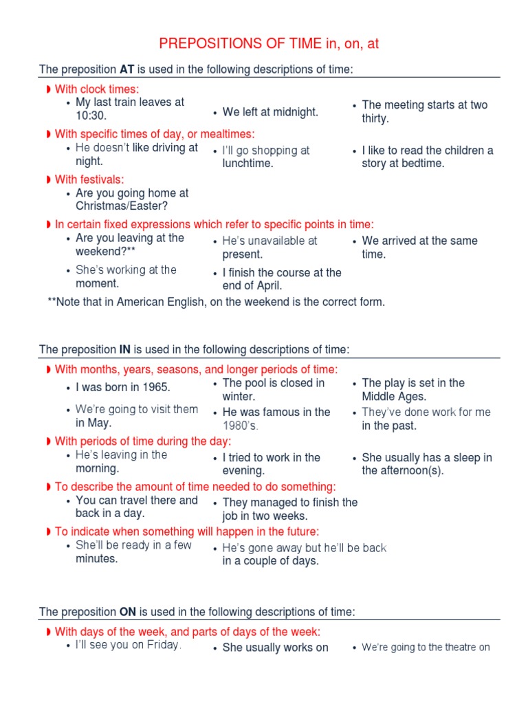 Prepositions of Time | PDF