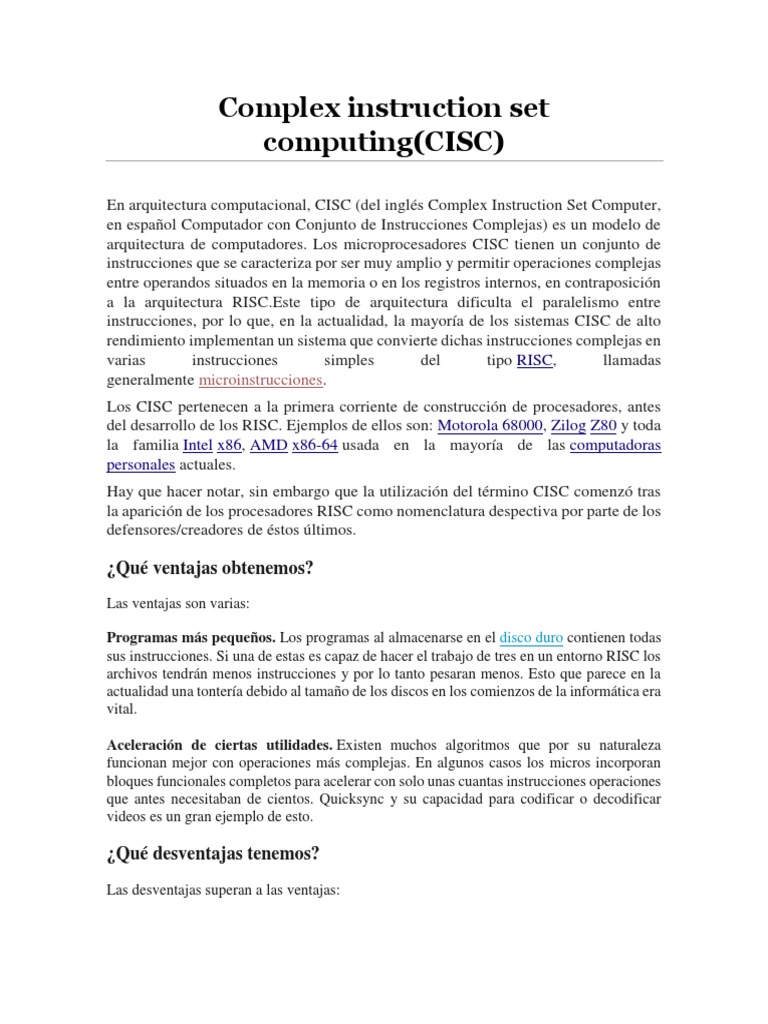 Complex Instruction Set Computing | PDF | Ingeniería Electrónica | Informática