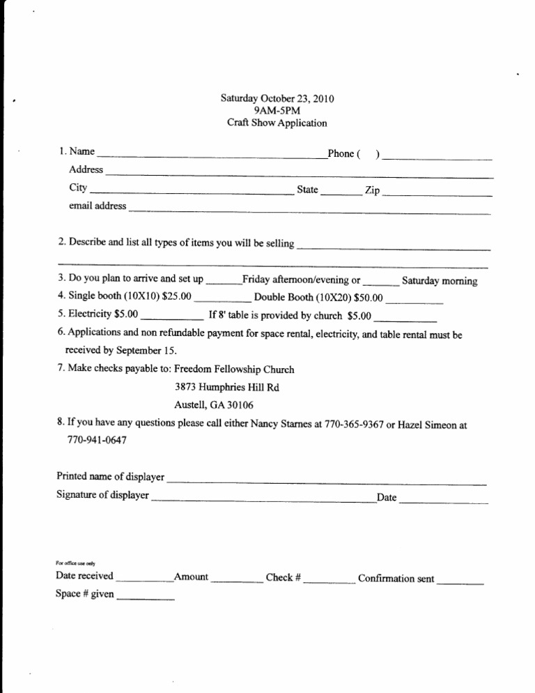 Craft Show Vendor Application Form | PDF