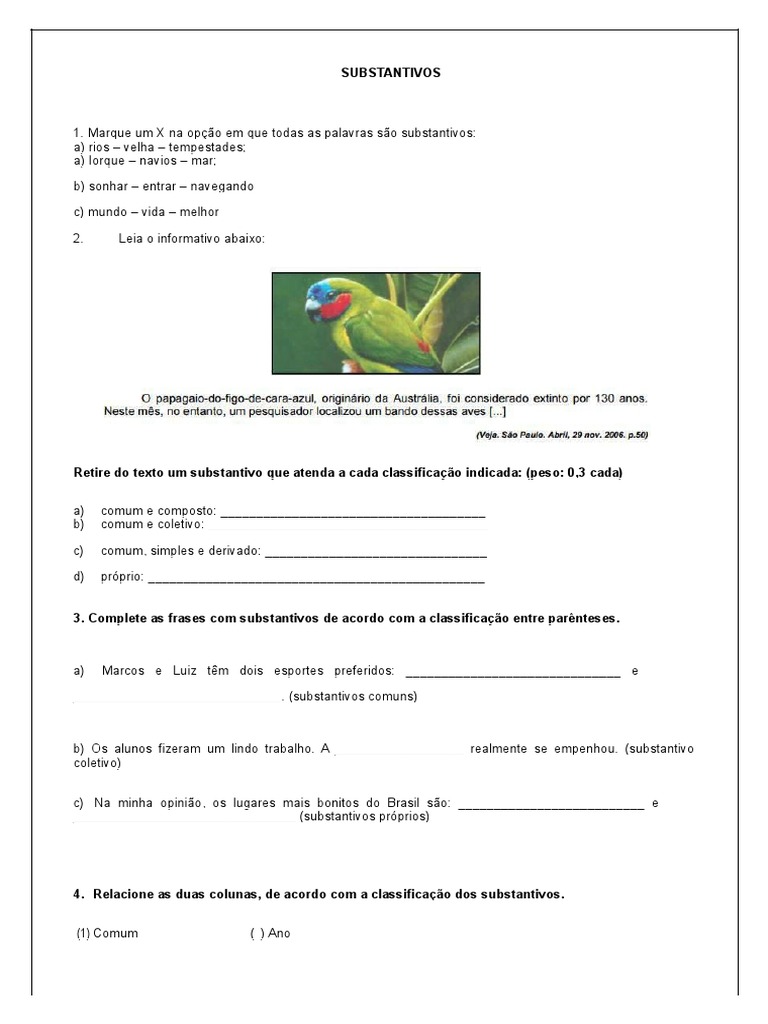 Atividades de Subst e Adj | PDF | Coccinellidae | Adjetivo