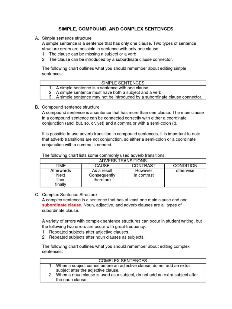 Simple, Compound, and Complex Sentences | PDF | Sentence (Linguistics ...