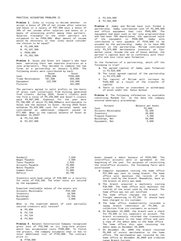 Practical Accounting Problems II | PDF | Book Value | Debits And Credits