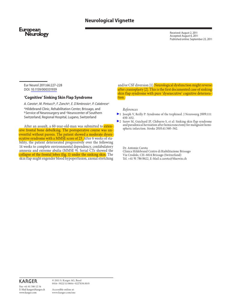 Cognitive Sinking Skin Flap Syndrome | PDF | Clinical Medicine ...