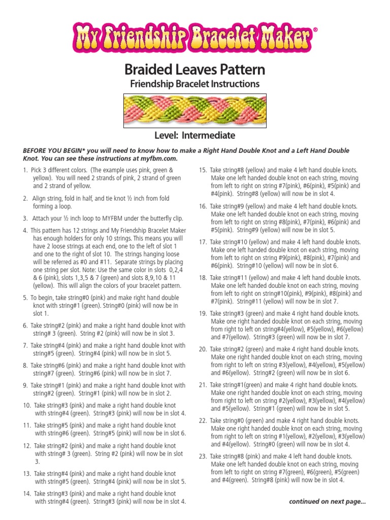Braided Leaves Friendship Bracelet Guide | PDF | Knot | Leisure