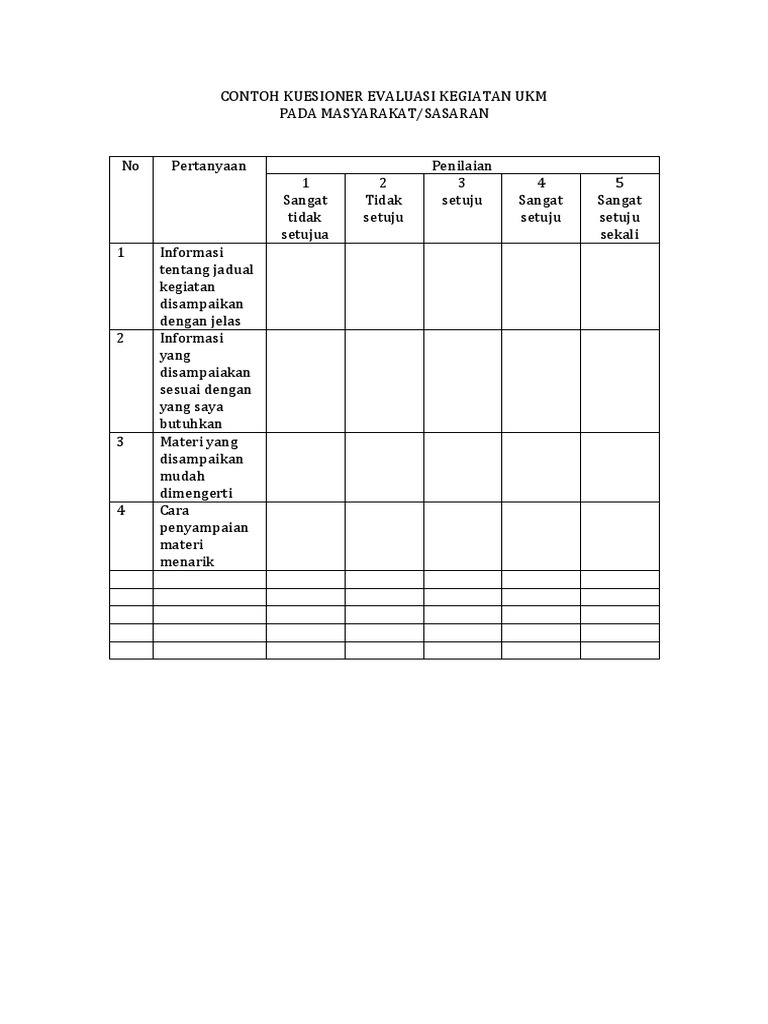 Contoh Kuesioner Evaluasi Kegiatan Ukm | PDF