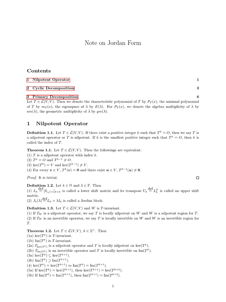 Jordan Canonical Form | PDF | Eigenvalues And Eigenvectors | Algebra