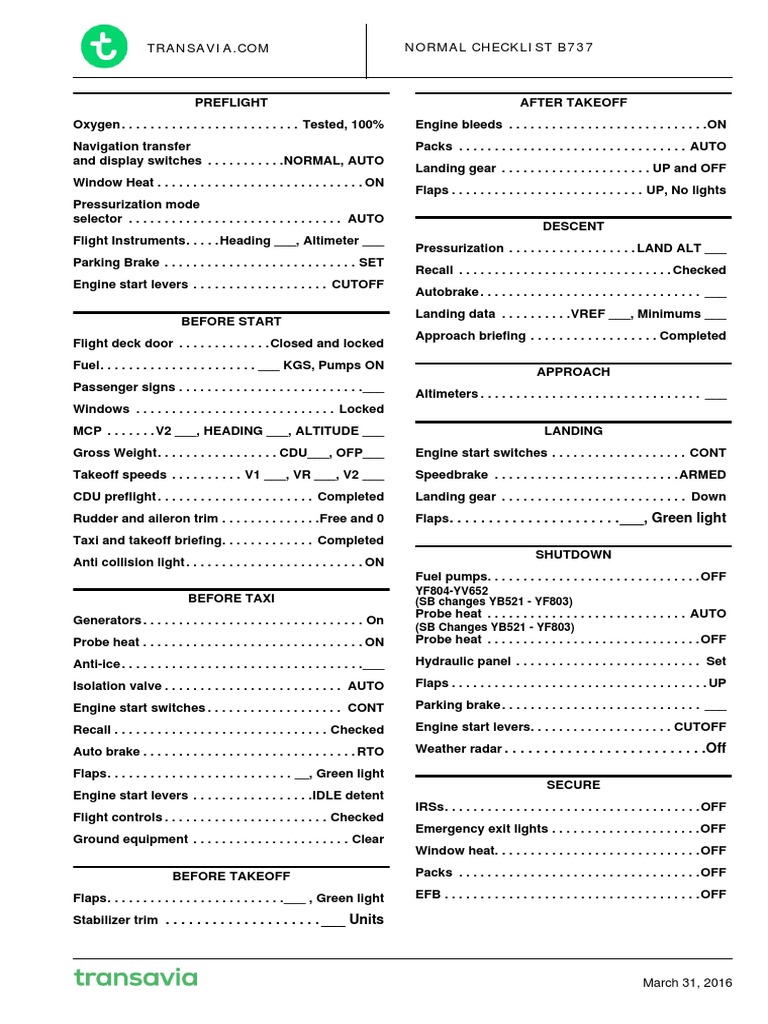 Checklist b737 | PDF | Aviation | Aerospace Engineering