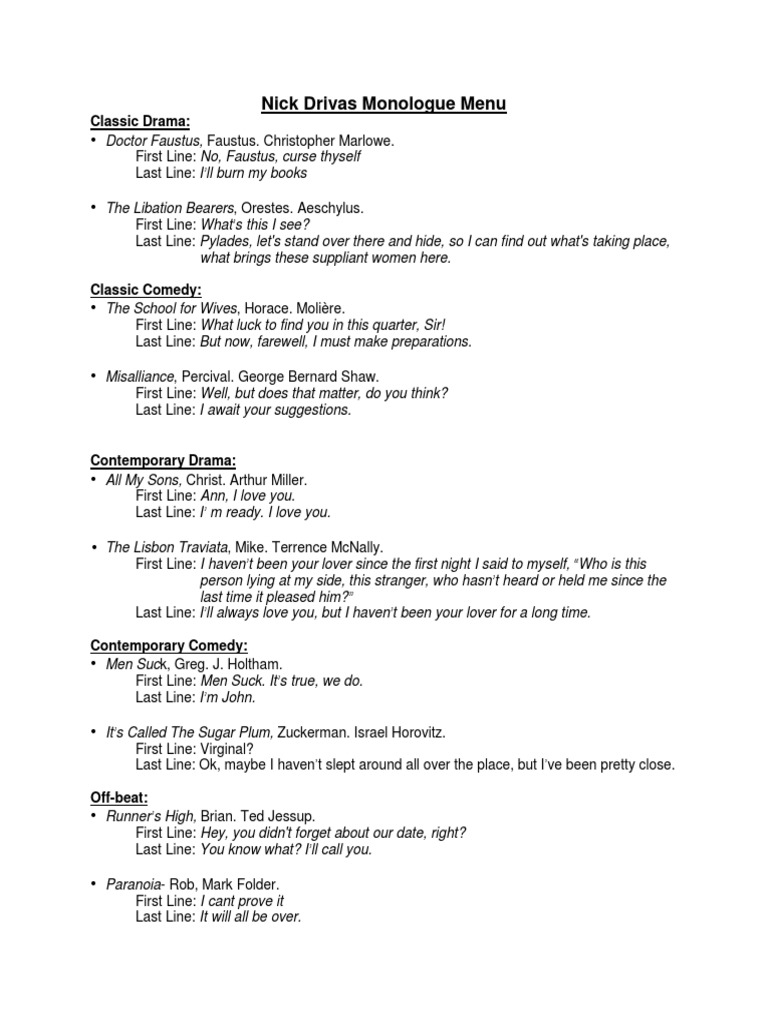 Monologue Menu | PDF