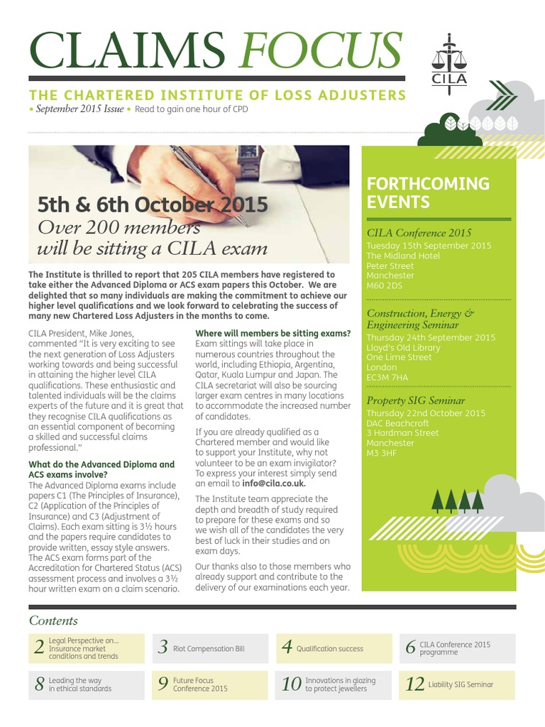 CILA Claims Focus Sep 2015 v4 | PDF | Insurance | Test (Assessment)