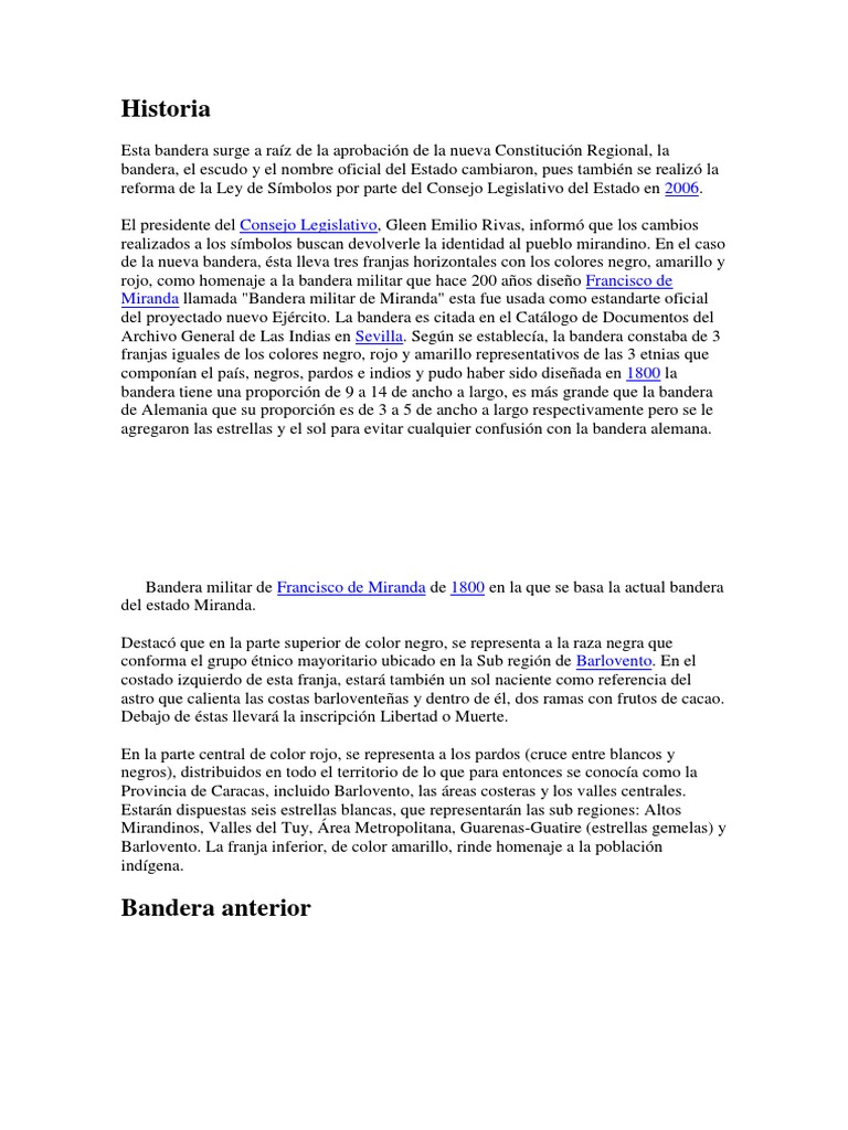 Historia Bandera Del Estado Miranda | PDF