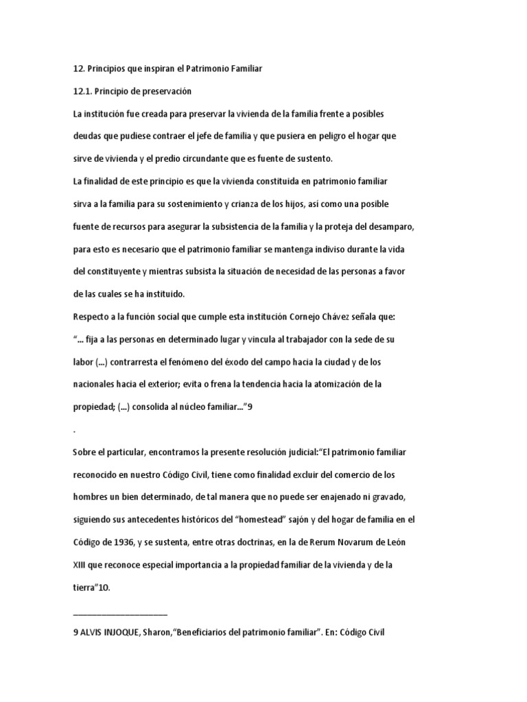 Principios Del Patrimonio Familiar | PDF | Bienes (Ley) | Juez