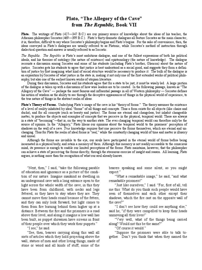 Plato's - The Allegory of The Cave PDF | PDF | Plato | Socrates