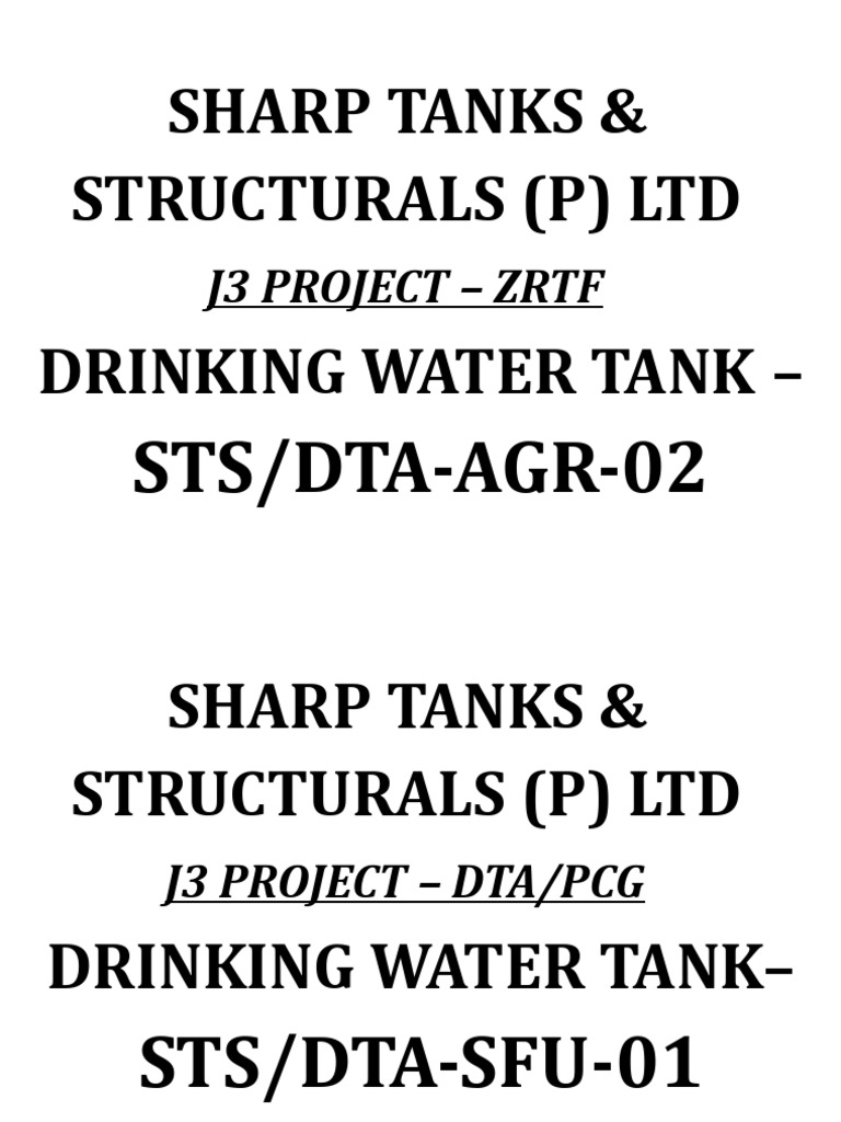Sharp Tanks & Structurals (P) LTD Drinking Water Tank - : J3 Project - ZRTF | PDF | Water ...