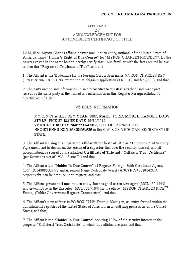 Automobile Certificate of Title | PDF | Trust Law | Security Interest