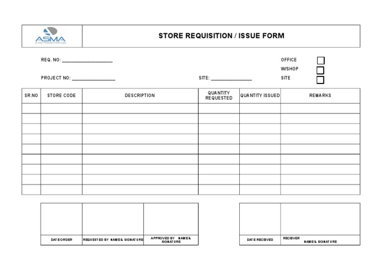 Store Requisition Issue Form | PDF