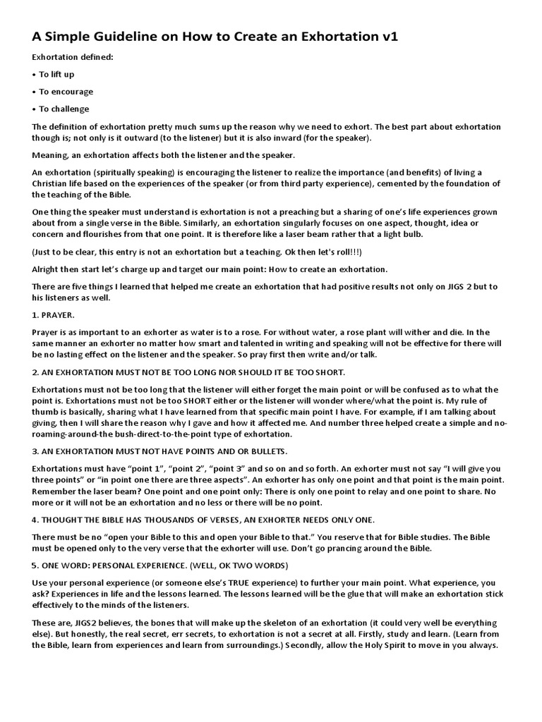 A Simple Guideline On How To Create An Exhortation v1 | PDF | Prayer ...