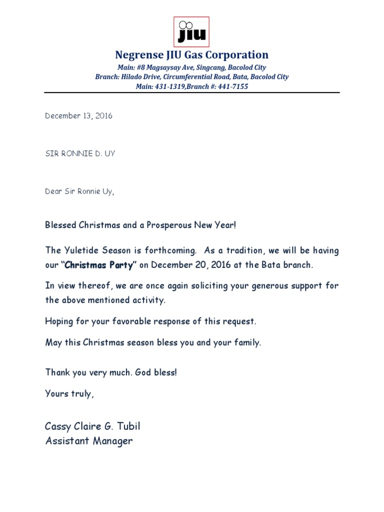 SOLICITATION Letter For Xmas Party 2016 | PDF | Christmas | December ...