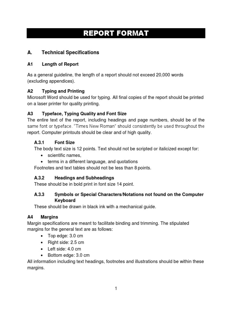 Report Format: A. Technical Specifications | PDF | Typefaces | Writing